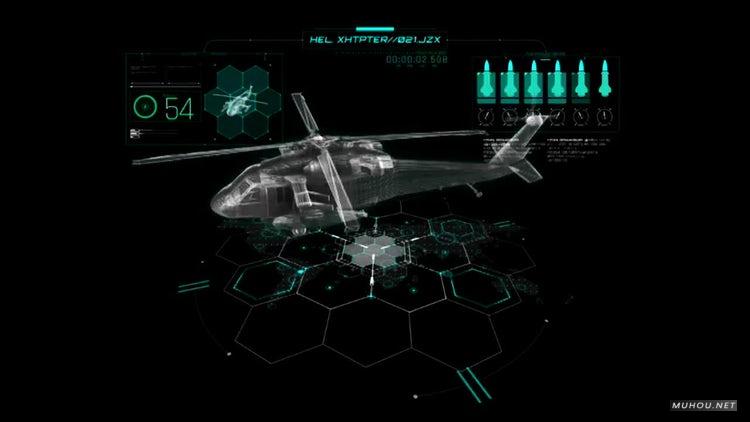 AE模板|HUD-UI高科技武装透视军用直升机视频模板#HUD UI Military Helicopter - 幕后Muhou