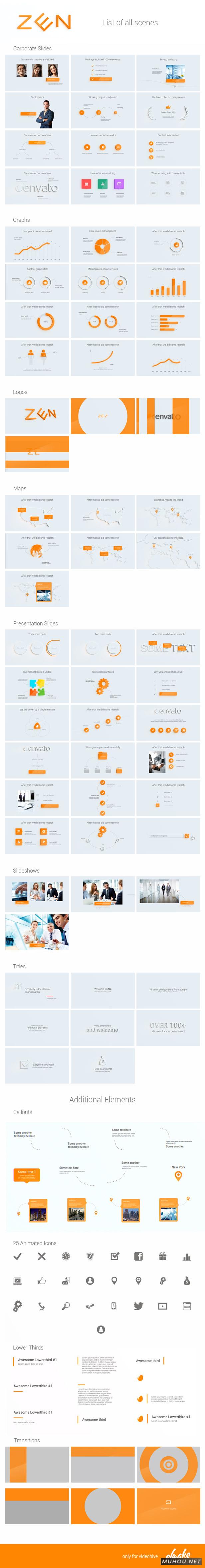 AE模板|126个商务公司企业信息数据图标动画AE模板视频素材 Zen Presentation Bundle - 幕后Muhou